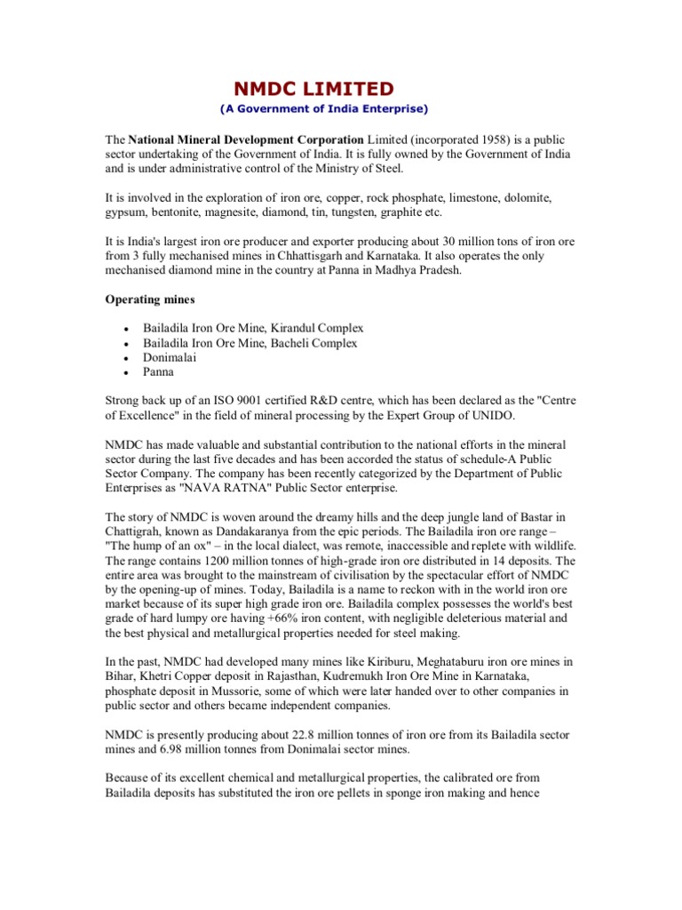 NMDC Limited: India's Iron Ore Leader | PDF | Committee | Mining