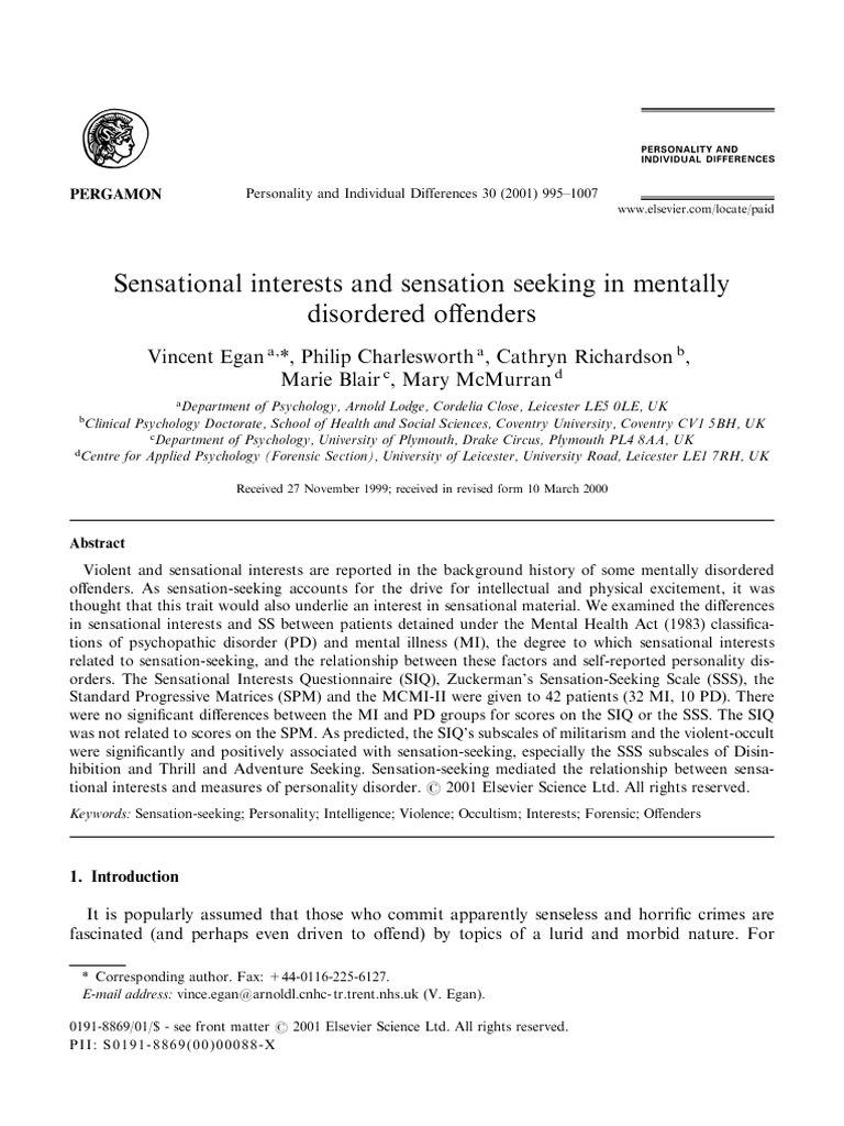Sensation Seeking and Sensational Interests | PDF | Personality ...