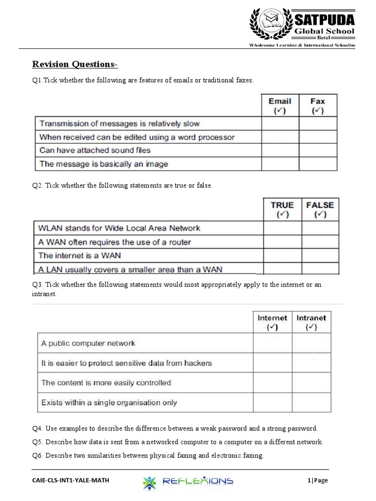 Yale Revision Worksheet | PDF | Internet | Password