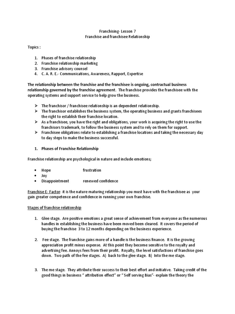 Franchising Lesson 7 | PDF | Franchising | Business