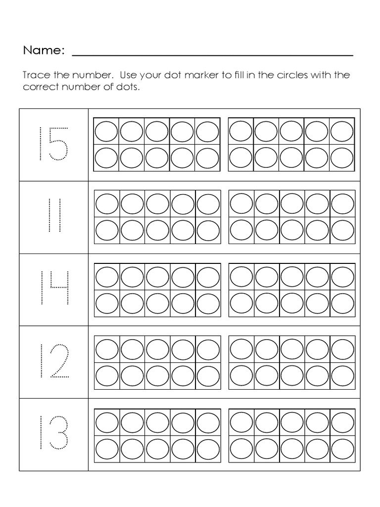 Ten Frame 11-15 Worksheet | PDF