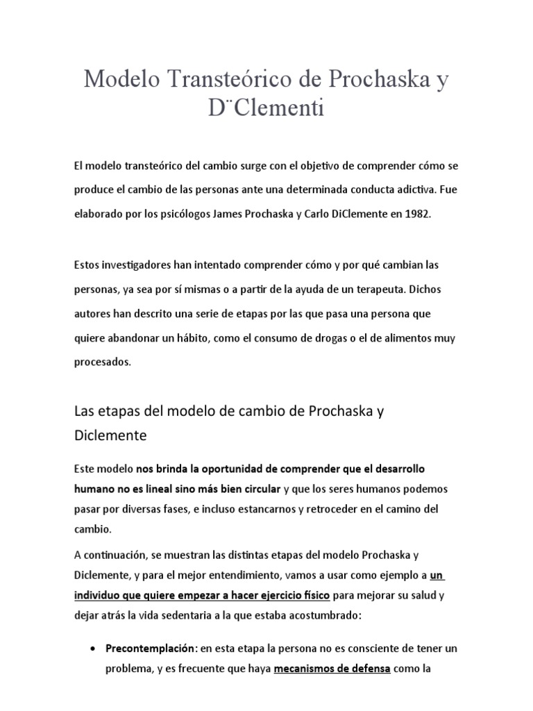 Modelo Transteórico de Prochaska y D | PDF | Sicología | Conceptos ...