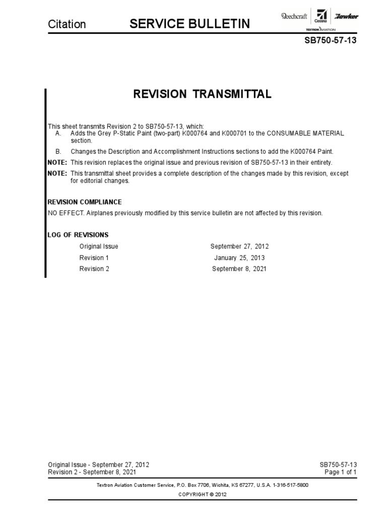 Service Bulletin | PDF | Cessna | Paint