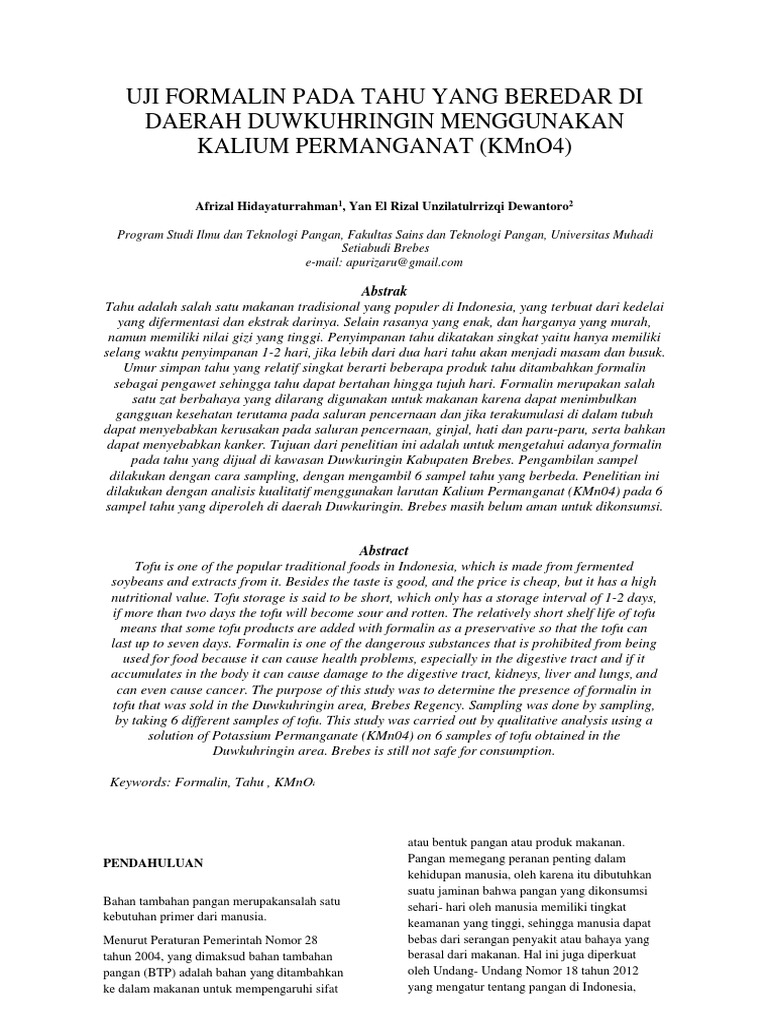 Uji Formalin pada Tahu di Brebes | PDF | Kesehatan Holistik