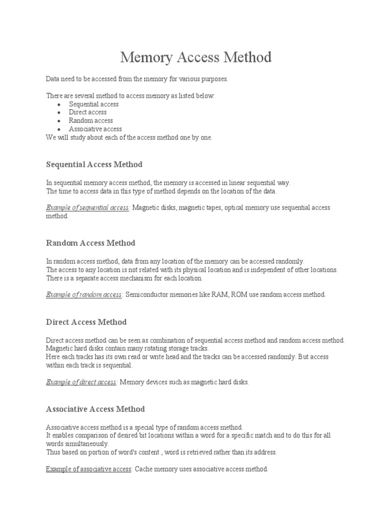 Memory Access Method Assignment | PDF