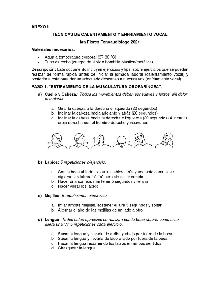 Ejercicios de Calentamiento y Enfriamiento Vocal | PDF | Boca