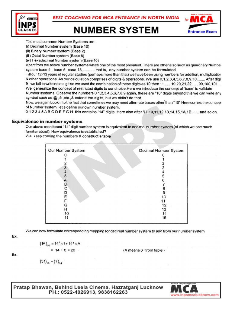 INPS Number System Study Material | PDF | Academic Degree | Information ...