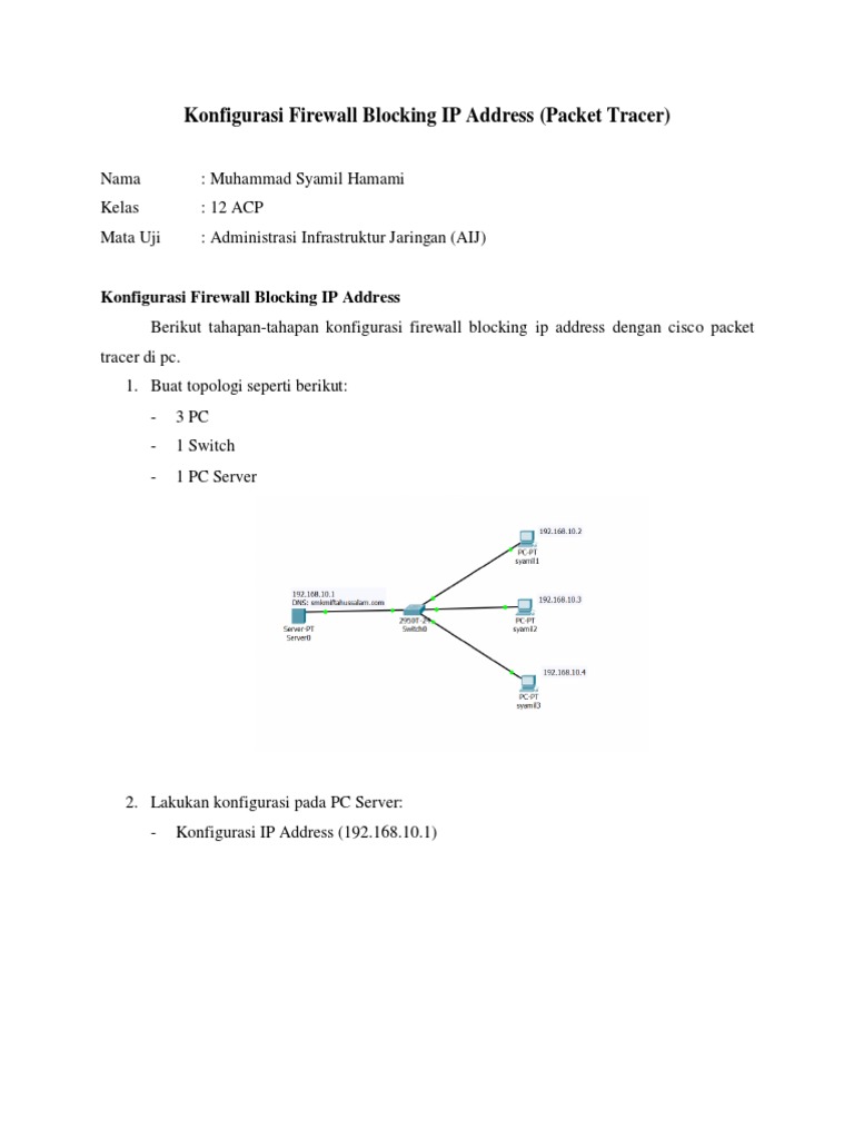 Konfigurasi Firewall Blocking IP Address-Syamil | PDF | Metode & Bahan Ajar | Komputer
