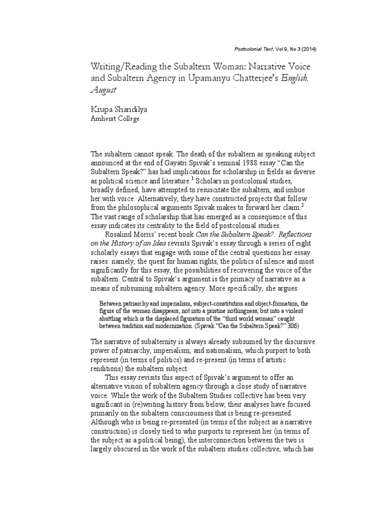 Writing/Reading The Subaltern Woman: Narrative Voice and Subaltern ...