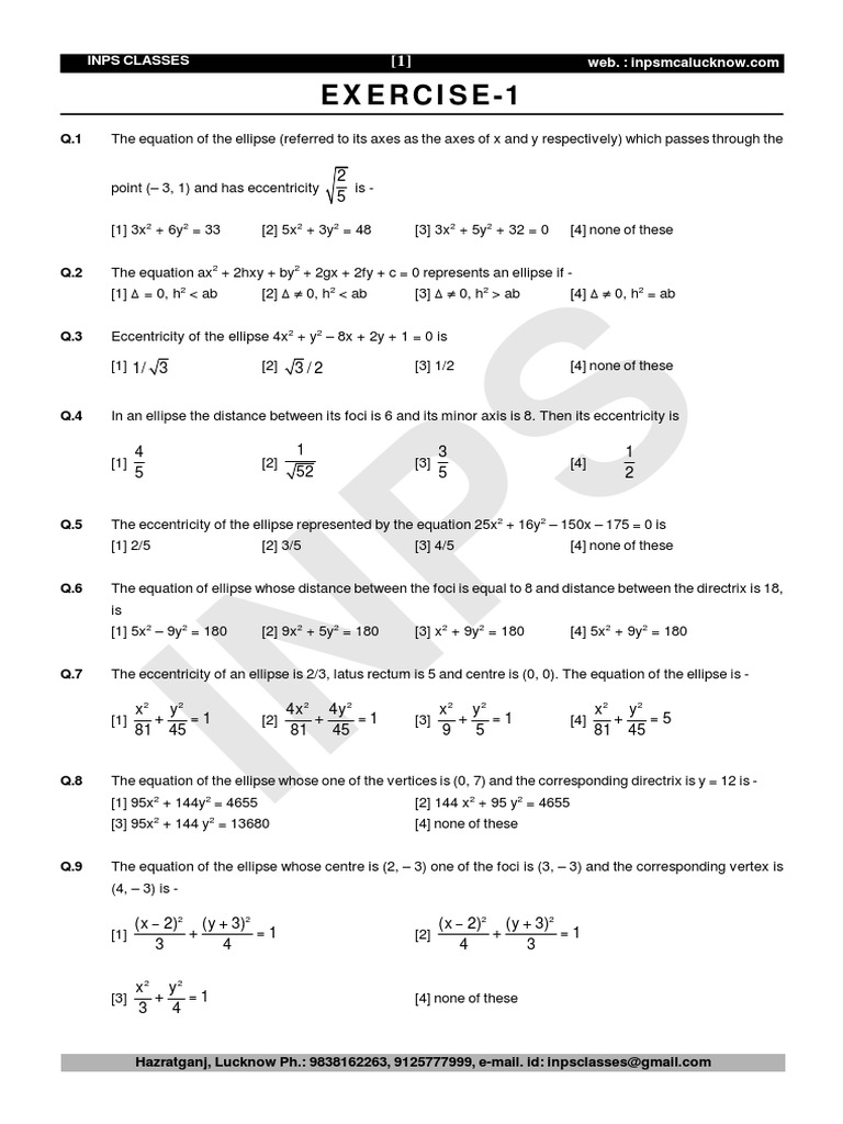 Assignment Ellipse | PDF | Ellipse | Perpendicular