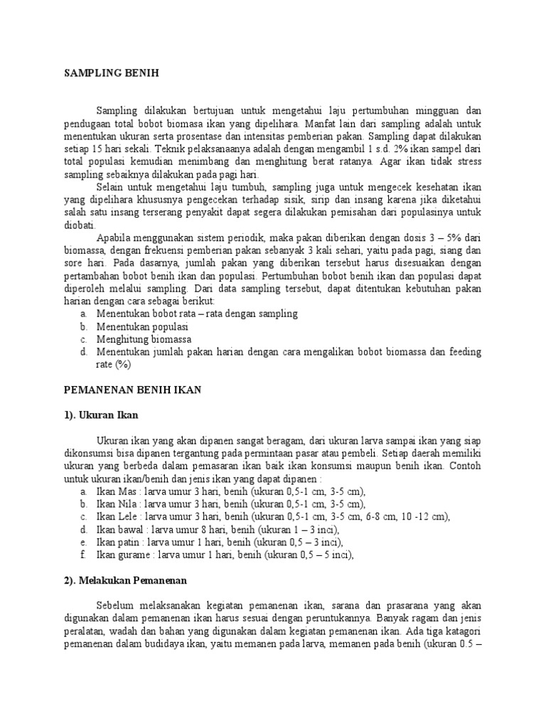 Proses Sampling dan Pemanenan Ikan | PDF | Kesehatan Holistik | Sains ...