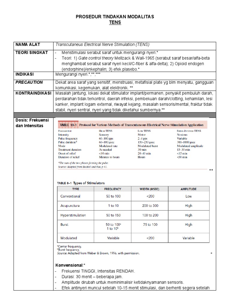 Tens - Prosedur Tindakan Modalitas | PDF