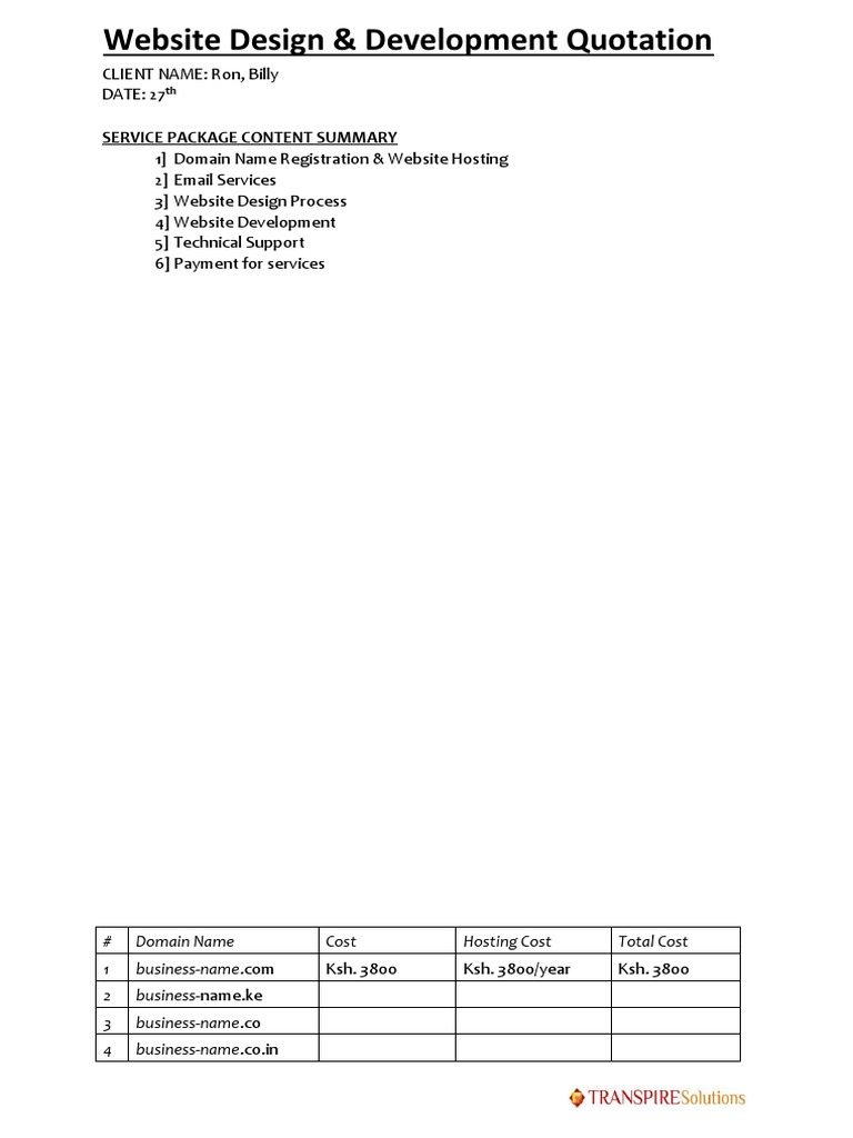 Website Design & Development Quotation: Service Package Content Summary ...