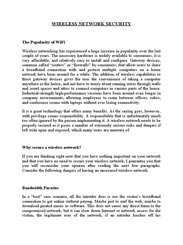 Wireless Network Security: The Popularity of Wifi | PDF | Computer ...