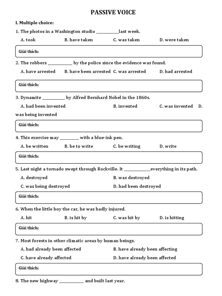 Passive Voice: I. Multiple Choice | PDF