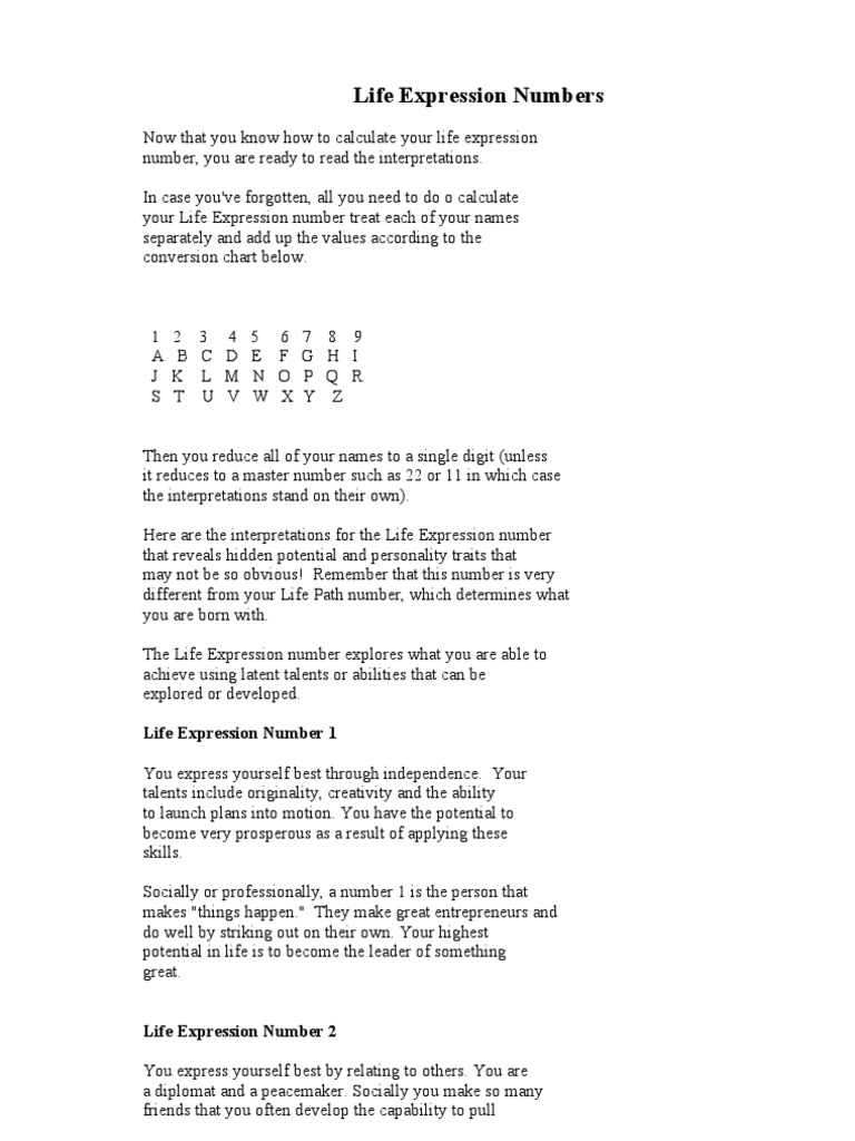 Life Expression Numbers | PDF | Meaning Of Life | Spirituality