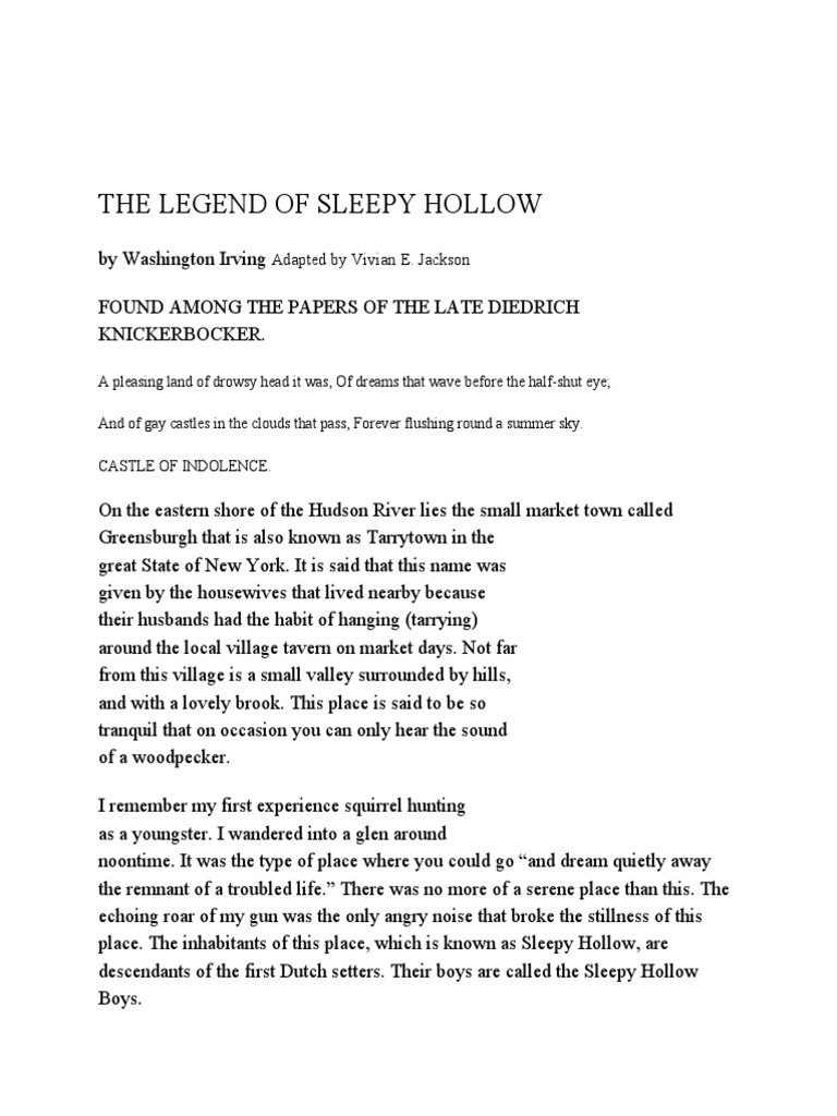 The Legend of Sleepy Hollow: Adapted by Vivian E. Jackson | PDF | The ...