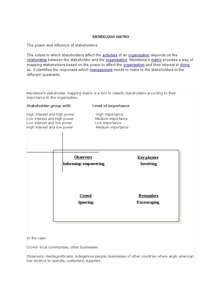 Mendelows Matrix | PDF | Social Science
