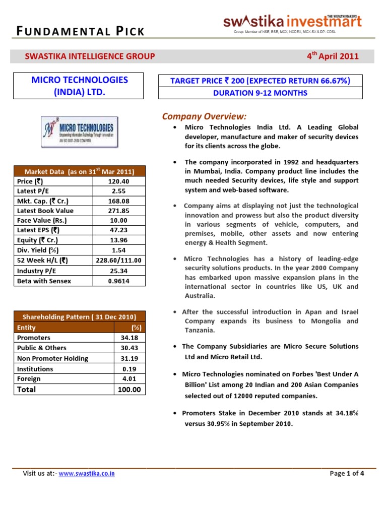 Micro Technologies India Ltd. Overview | PDF | Business | Technology ...