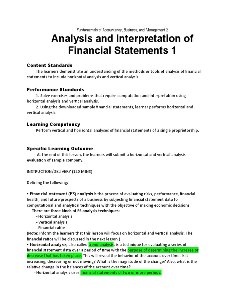 ABM 12 - Analysis and Interpretation of FS 1 | PDF | Financial ...