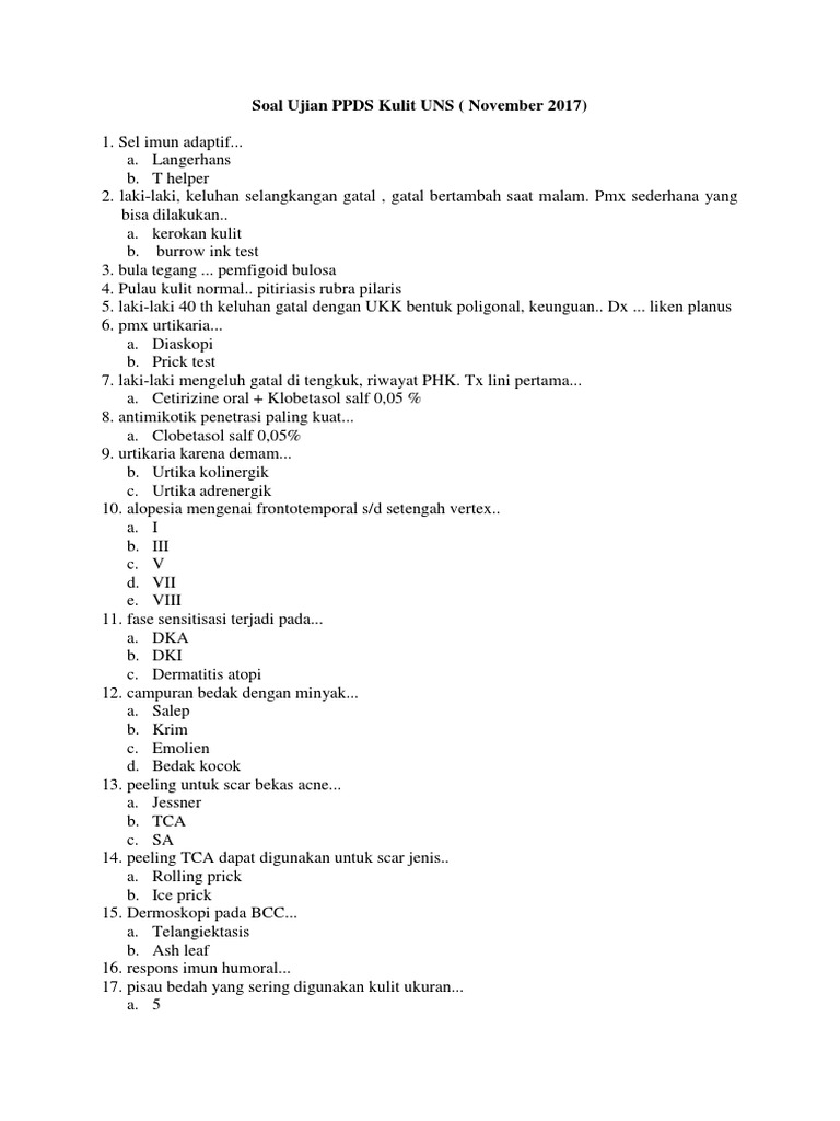 Soal Ujian Ppds Kulit Uns PDF Free | PDF