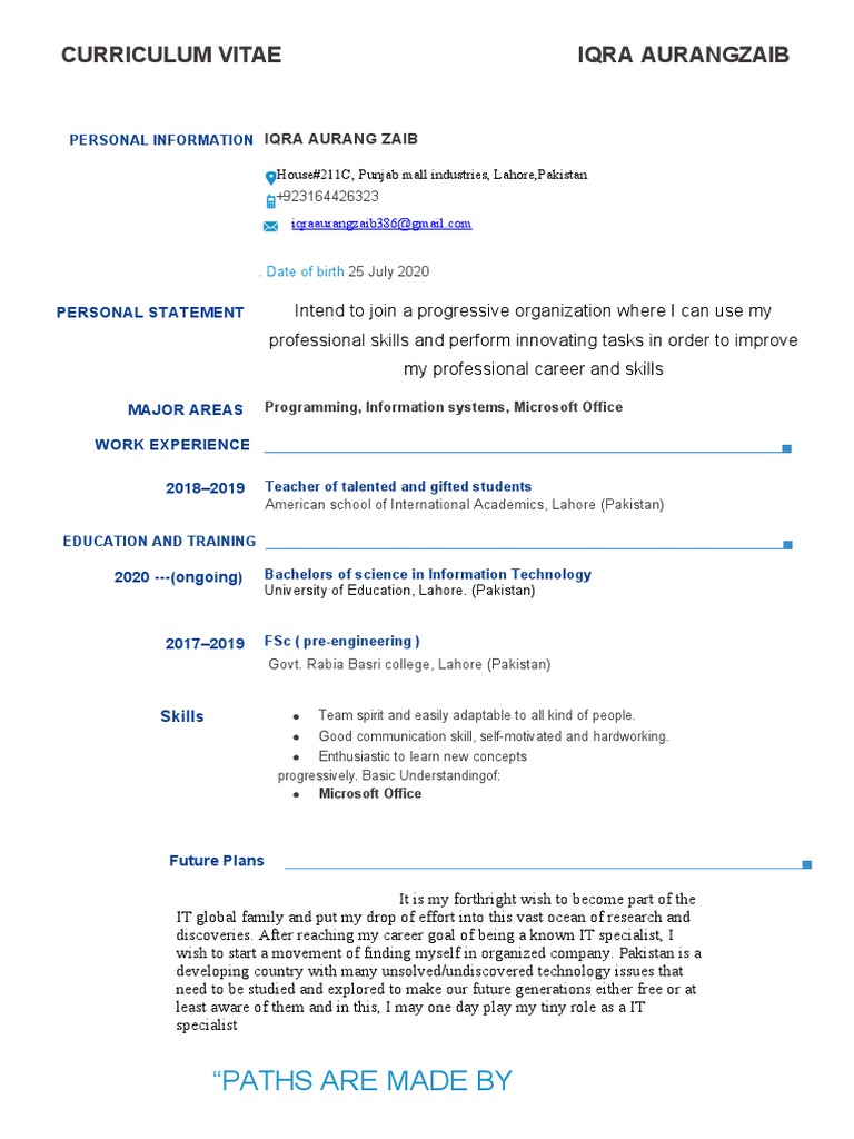 CV Iqra Aurang Zaib | PDF