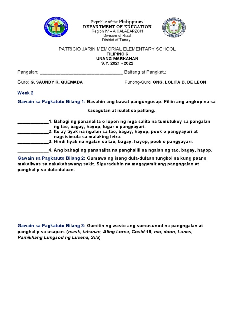 FILIPINO 6 Q1 Week 2 | PDF