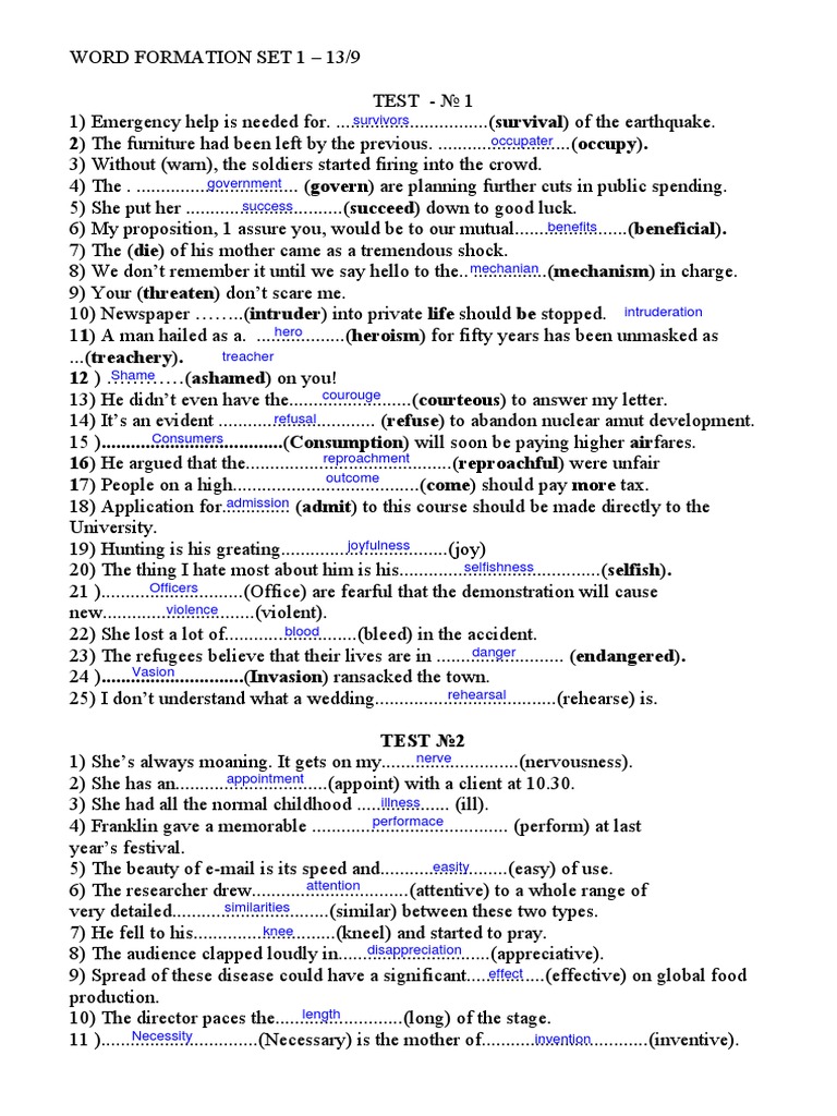 Word Formation Exercises for Grades A2-B2 | PDF | Games & Activities ...