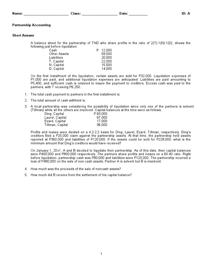 AFST Practice Set 02 Partnership (Part 2) | PDF | Partnership | Liquidation