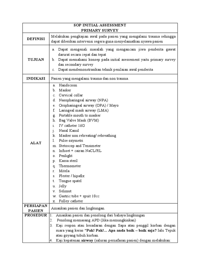 Kel.4 SOP INITIAL ASSESSMENT | PDF