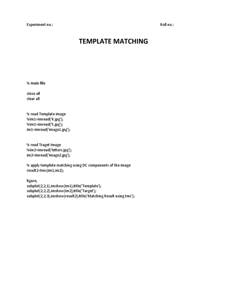 Template Matching: % Main File | PDF