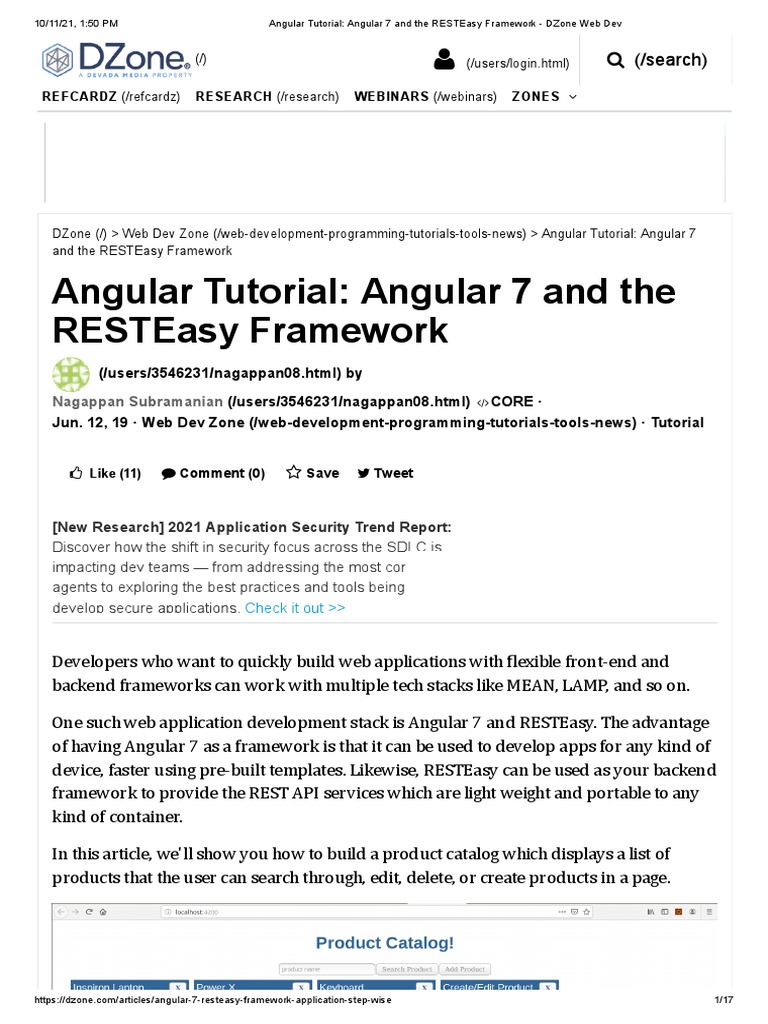 Angular Tutorial Angular 7 And The Resteasy Framework Dzone Web Dev Pdf Computer
