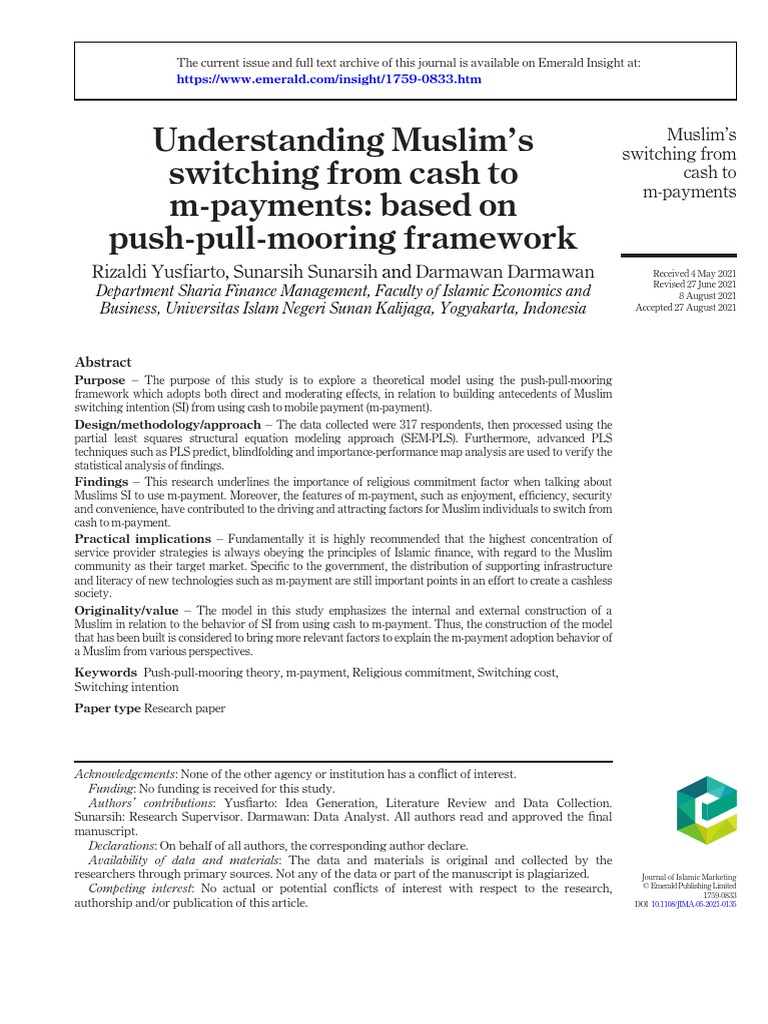 Understanding Muslim 'S Switching From Cash To M-Payments: Based On ...