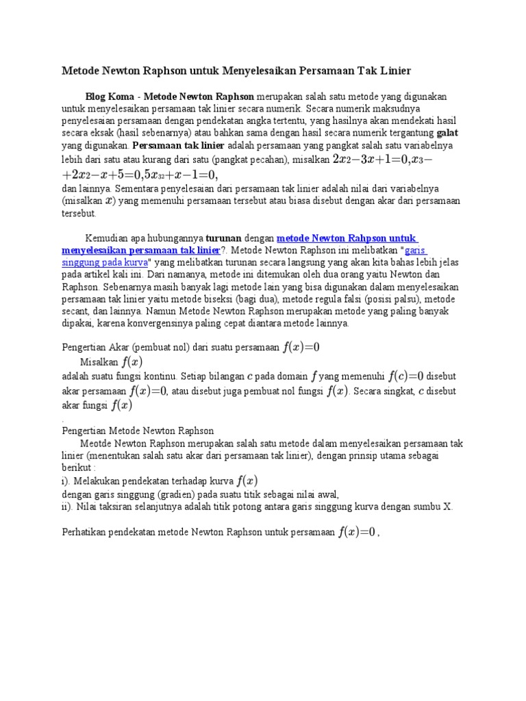 Metode Newton Raphson Untuk Menyelesaikan Persamaan Tak Linier | PDF