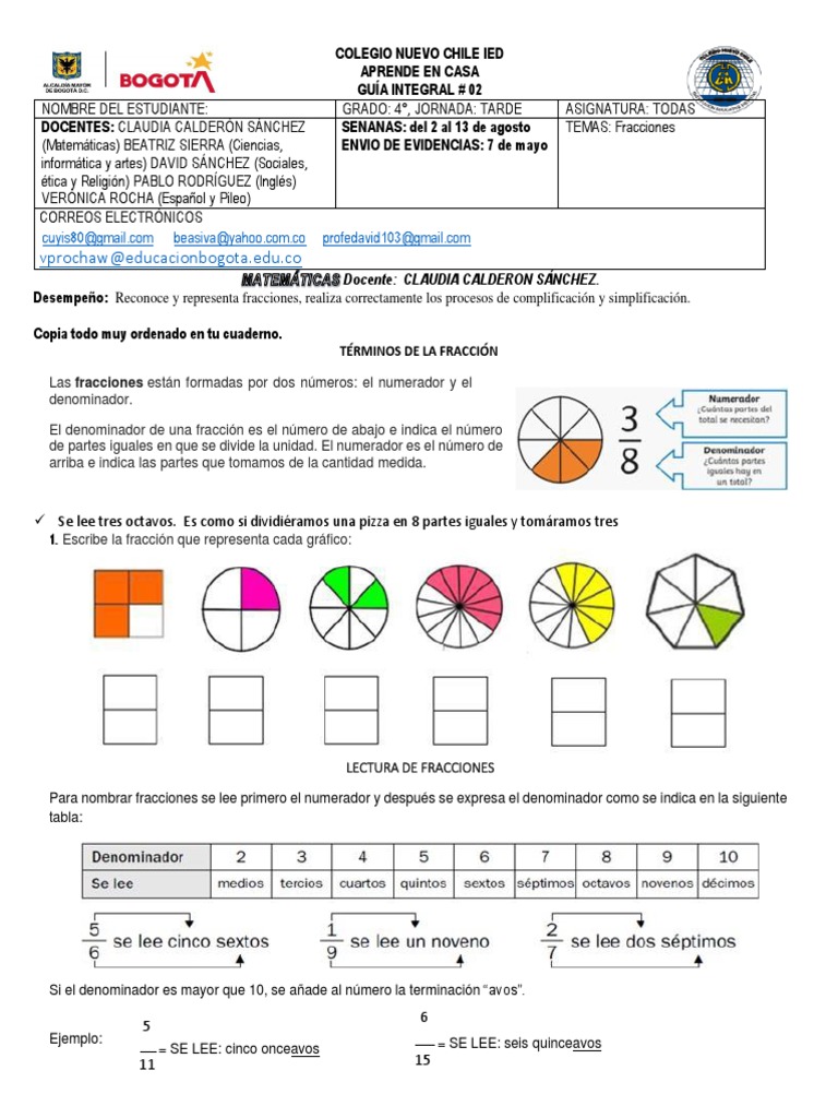 Guía de Fracciones para 4° Grado | PDF | División (Matemáticas)