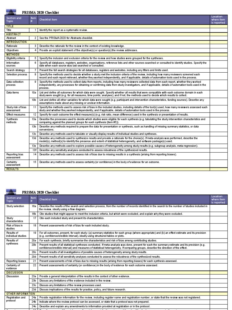 PRISMA 2020 Checklist Review | PDF | Meta Analysis | Methodology