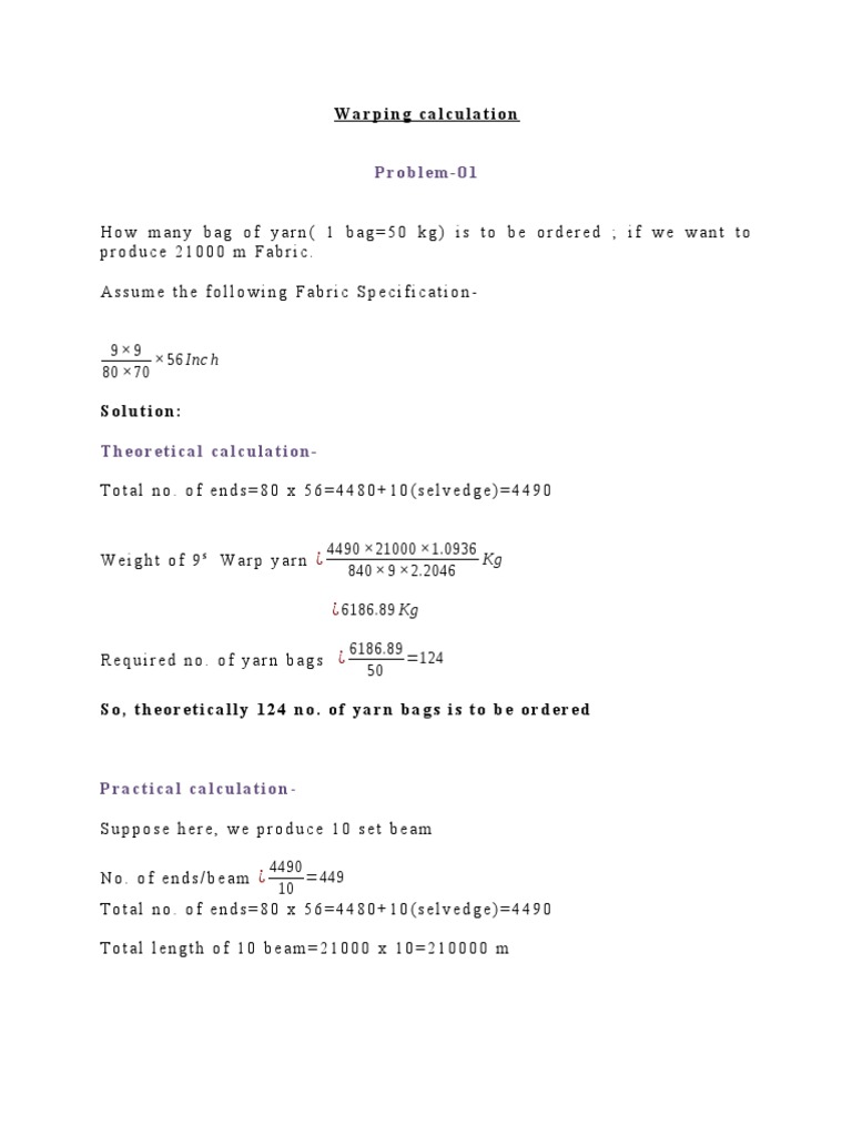 Problem-01: Warping Calculation | Download Free PDF | Needlework | Knitting