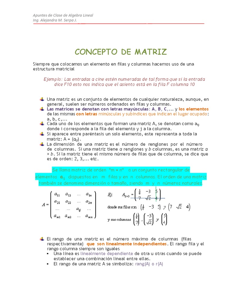 Concepto de Matriz | PDF | Matriz (Matemáticas) | Conceptos matemáticos
