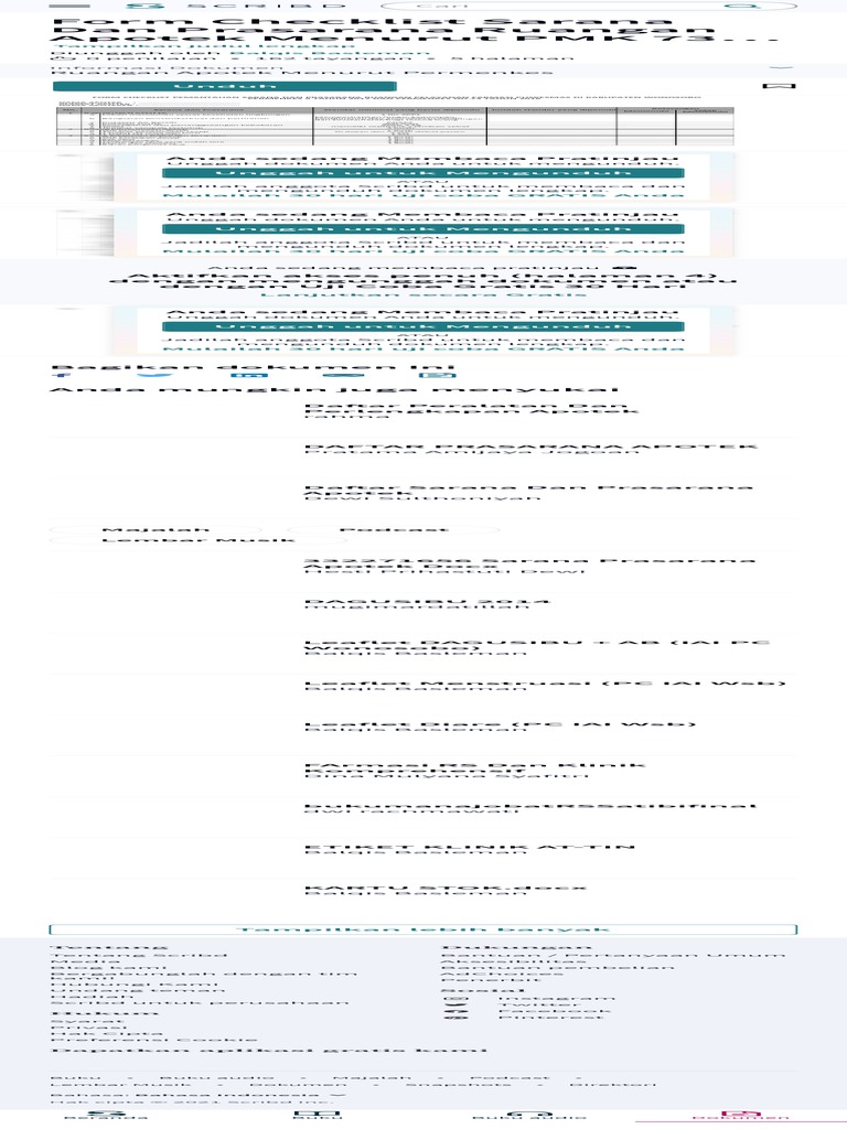 Form Checklist Sarana Dan Prasarana Ruangan Apotek Menurut PMK 73 Tahun ...