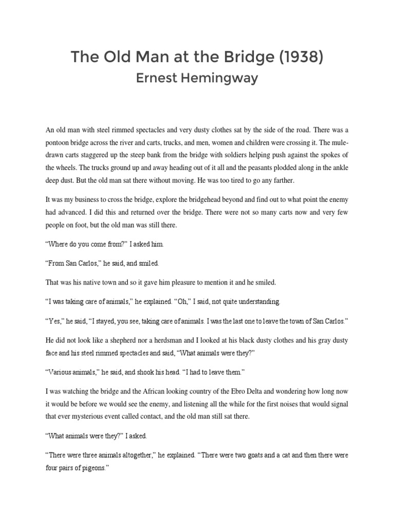 The Old Man at The Bridge (1938) Ernest Hemingway | PDF