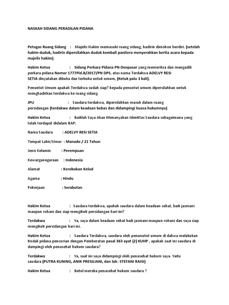 Naskah Sidang Peradilan Pidana | PDF