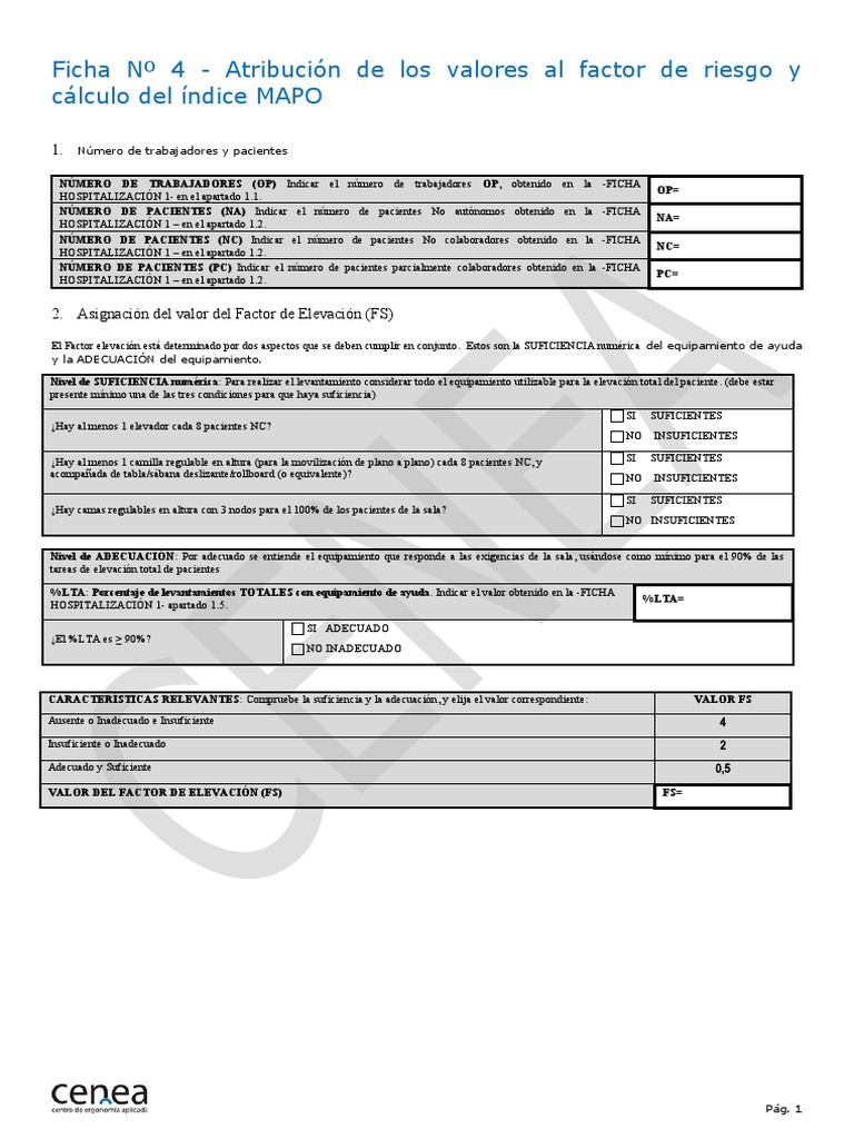 Ficha 4 Valor Factores de Riesgo y Calculo Indice MAPO Editable | PDF