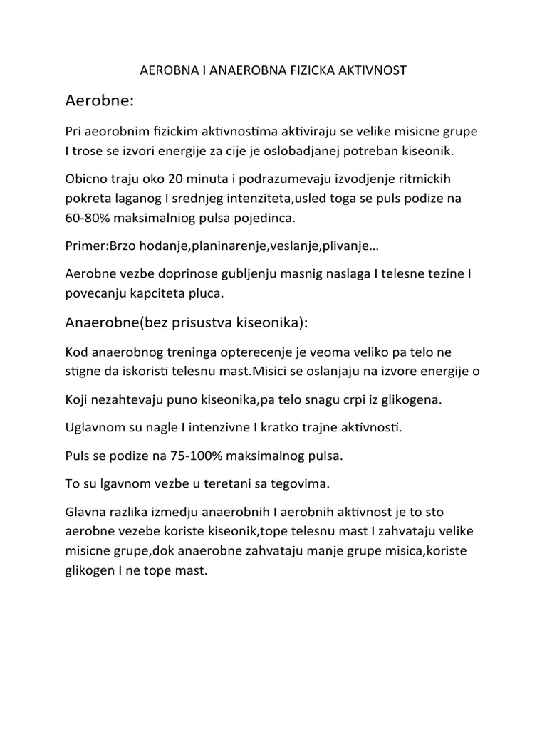 Aerobna I Anaerobna Fizicka Aktivnost | PDF