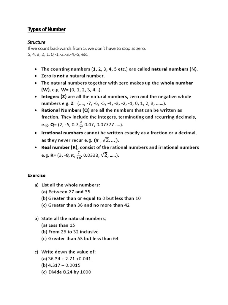 Types of Number: Structure | PDF | Teaching Methods & Materials