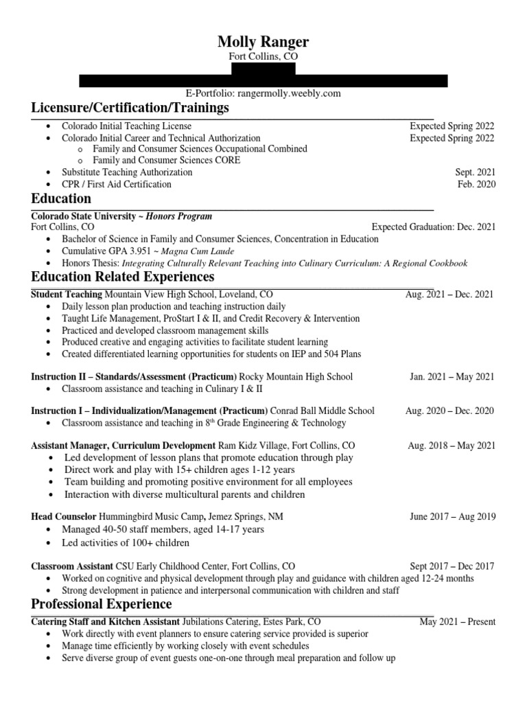 Molly Ranger Education Website Resume 2021 | PDF | Mentorship | Curriculum