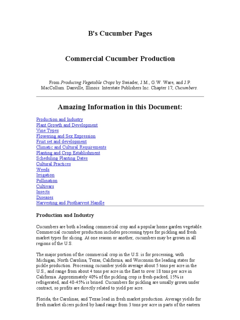 B's Cucumber Pages: Production and Industry | PDF | Cucumber | Pollination