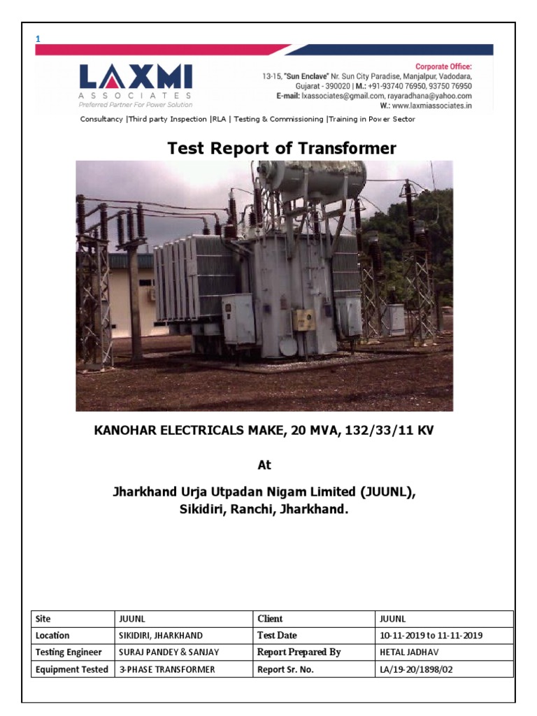 20 MVA TF Test Report | PDF | Transformer | Electromagnetism