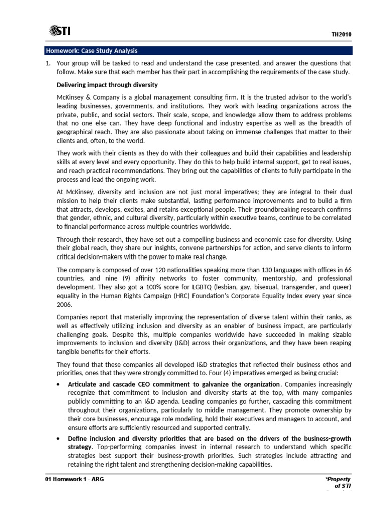 Delivering Impact Through Diversity: Homework: Case Study Analysis ...