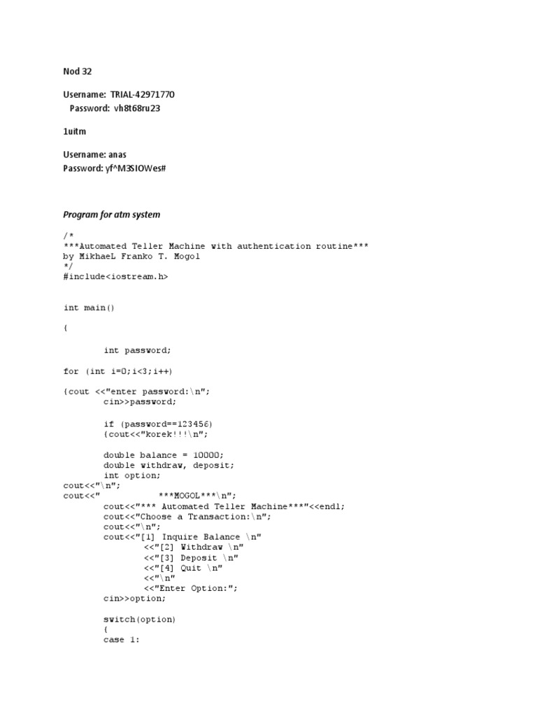 Contoh Atm | PDF | Computer Engineering | Automated Teller Machine