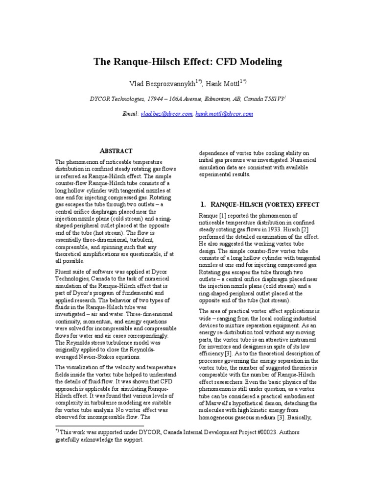 The Ranque-Hilsch Effect: CFD Modeling: Vlad Bezprozvannykh, Hank Mottl ...